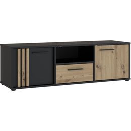 Lowboard FORTE, B:142,6cm H:43,9cm T:41,5cm, schwarz, Spanplatte, Wohnzimmer, Sideboards, "Cardigan TV-Board, TV-Schrank", TV-Board, 2 farbig,