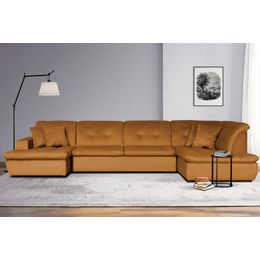 Wohnlandschaft Home Affaire, B:380cm H:83cm T:202cm, gold, 100% Polyester, Sofas, "BRISBANE NEU U-Form", mit feiner Steppung, Matten-Optik, incl.