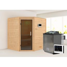 Karibu Sauna "Mia (Fronteinstieg)", (ohne Ofen), beige, Saunen, Ofen 9 kW Bio externe Strg easy