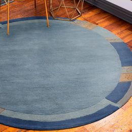 Wollteppich LUXOR living, H:20mm &Oslash;:150cm, blau, Wolle, Wohnzimmer, Teppiche, "India", reine Wolle, handgekn&uuml;pft, mit Bord&uuml;re