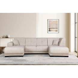 Wohnlandschaft Home Affaire, B:297cm H:85cm T:163cm, beige, 100% Polyester, Sofas, "Langeland U-Form", incl. 2 Zierkissen, Recamiere wahlweise links
