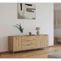 Kombikommode Rauch, B:200cm H:72cm T:42cm, braun, Holzwerkstoff, Schlafzimmer, Sideboards, "Kommode T&uuml;rkommode Sideboard Kombikommode FLIPP", 3-t&uuml;rig