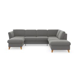 Wohnlandschaft Home Affaire, B:307cm H:86cm T:213cm, grau, 100% Polyester, Sofas, "Trelleborg U-Form", Federkern-Polsterung, wahlweise mit