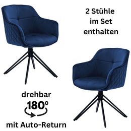 Armlehnstuhl Stolkom, B:59cm H:82cm T:62cm, blau, Polyester, Esszimmer, Stühle, "Emma", 180 grad drehbar mit Auto-Return