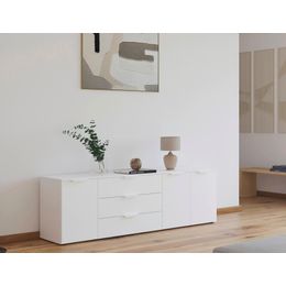 Schubkastenkommode Rauch, B:200cm H:61cm T:42cm, wei&szlig;, Holzwerkstoff, Sideboards, "Kommode T&uuml;rkommode Sideboard Kombikommode FLIPP", 3-t&uuml;rig mit 3