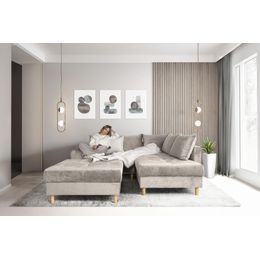 Ecksofa Collection AB, B:223cm H:47cm T:188cm, beige, 100%Polyester, Wohnzimmer, Sofas, "Reims L-Form", Ottomane beidseitig montierbar, inkl.