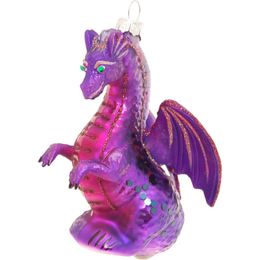Christbaumschmuck "Drache, Violet, 12cm", B:8cm H:15cm T:10cm, lila, KREBS GLAS LAUSCHA, Weihnachtsbaumschmuck, Christbaumschmuck aus Glas,