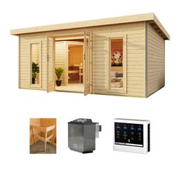 Konifera Saunahaus "Maiko 4 SET B", Bio-Ofen, externe Steuerung, 9 kW, beige, Garten, Saunen, Ofen 9 kW Bio externe Strg easy