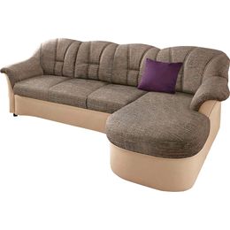 Ecksofa DOMO collection, B:231cm H:84cm T:142cm, braun, Kunstleder SOFTLUX / Struktur ( 90% Polyester, 10% Polyacryl );NaturLEDER (echtes Rindsleder)