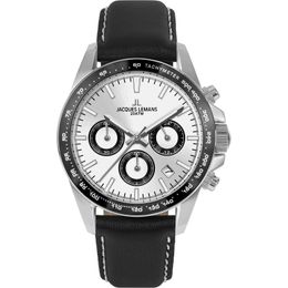 Jacques Lemans Herren Chronograph "Liverpool", schwarz, Armbanduhren, Quarzuhr, Armbanduhr, Herrenuhr, Lederarmband, Datum