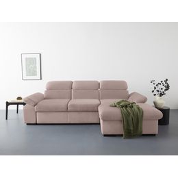 Ecksofa COTTA, B:250cm H:73cm T:165cm, braun, 100% Polyester, Wohnzimmer, Sofas, "Lola L-Form mit Kopfteilfunktion & Hocker", wahlweise mit