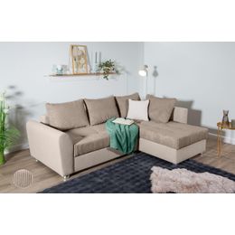 Ecksofa Collection AB, B:220cm H:42cm T:161cm, grau, 100%Polyester, Wohnzimmer, Sofas, "Jana L-Form", inkl. Bettfunktion,Bettkasten und