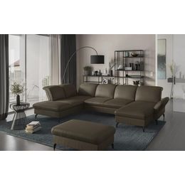 Sit & More Wohnlandschaft SIT & MORE, B:363cm H:88cm T:242cm, gr&uuml;n, 100% Polyester, Sofas, "Leandro U-Form", Wahlweise mit Bett-, Kopfteil - und