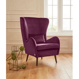 Sessel Home Affaire, B:76cm H:109cm T:85cm, lila, Struktur Hahnentritt (67% Polypropylen, 33% Polyester);Samtoptik (100% Polyester);Fellimitat (100%
