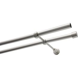 Gardinenstange Gardinia, L:160cm &Oslash;:19mm, silber, Metall, Gardinenstangen, "Set Metall", 2-Lauf