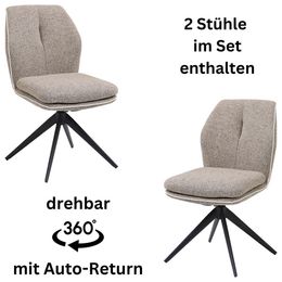 Armlehnstuhl Stolkom, B:50cm H:92cm T:65cm, grau, Polyester, Esszimmer, Stühle, "Enja", 360 grad drehbar mit Auto-Return