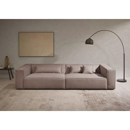 3-Sitzer, B:316cm H:66cm T:136cm, braun, LeGer Home by Lena Gercke, 100% Polyester, Sofas, "PIARA XXL, Sofa mit Kedernaht in Cord, Leinenoptik o.