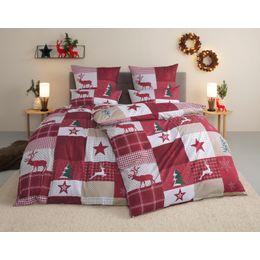 Bettw&auml;sche Home Affaire, rot, Microfaser, Obermaterial: 100% Polyester, Bettw&auml;sche, "Nicholas", Weihnachtsbettw&auml;sche, Winter, in 3 Qualit&auml;ten