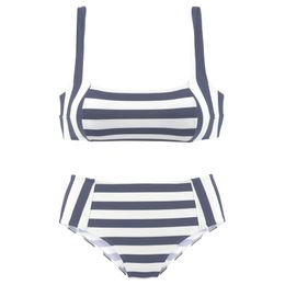 Venice Beach Damen Bustier-Bikini, blau, Gr. 36, gestreift, Recycling-Polyester, Bikini-Sets, mit gewebten Streifen