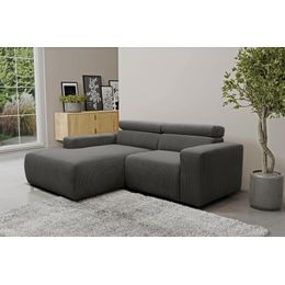 Ecksofa DOMO collection, B:214cm H:80cm T:175cm, grau, 100% Polyester, Wohnzimmer, Sofas, "Brandon, inkl. Kopfteilverstellung, B/T/H: 214/100/80 cm,