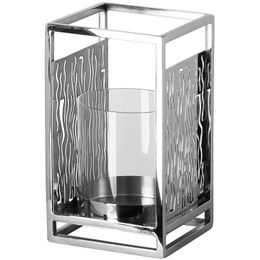 Fink Windlicht "Kerzenhalter NICOSA", B/H/T: 10cm x 17cm x 10cm, silber, Garten, Kerzenhalter, aus Edelstahl und Glas, mit ausgestanzten Cut-Outs