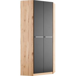 Eckkleiderschrank Priess, B:78cm H:193cm T:78cm, schwarz, Holzwerkstoff, Schr&auml;nke, "Barcelona Kleiderschrank Eckl&ouml;sung Raumwunder", in 2 Tiefen