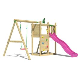 Jungle Gym Kinder Spielturm "Deck", pink, Holzwerkstoff, B:296cm H:232cm T:342cm, Spieltürme, Spielanlage mit Schaukel und Rutsche mit Wasseranschluss