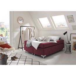 Boxspringbett, B:142cm L:201cm, rot, Westfalia Schlafkomfort, Microvelours (100% Polyester), Komplettbetten, "Holland", ohne Kopfteil, frei im Raum