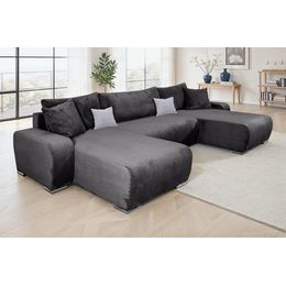 Wohnlandschaft Collection AB, B:314cm H:41cm T:169cm, grau, 100%Polyester, Sofas, "Paola U-Form, Breite 314 cm", inkl. Schlaffunktion, Stauraum,