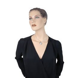 Damen Kette mit Anh&auml;nger "Timeless Pearl", silber, Basic, Collezione Alessandro, Metall, Halsketten, Ovaler Anh&auml;nger im Vintage-Stil
