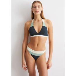 Marc O'Polo MARC O'POLO Damen Triangel-Bikini-Top "Summer Stripes", blau, Gr. XL, unifarben mit Farbeinsatz, Obermaterial: 70% Polyamid, 30% Elasthan,