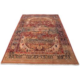 Wollteppich Theko, B:120cm H:12mm L:150cm, rot, Wolle, Wohnzimmer, Teppiche, "Saharna 7518", reine Wolle, Orient-Optik, mit Fransen