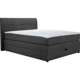 Boxspringbett Home Affaire, B:155cm L:211cm, schwarz, Polyester, Komplettbetten, "Finja", besonders komfortable Liegeh&ouml;he, mit praktischem Bettkasten