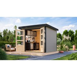 Gartenhaus Karibu, grau, Massivholz, Stahl, Gartenh&auml;user, "Jupiter 3 D", in verschiedenen Farben