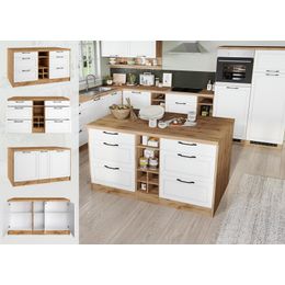 K&uuml;cheninsel KOCHSTATION, B:153cm H:86cm T:100cm, wei&szlig;, Komplettk&uuml;chen-Sets, "KS-Lana, Breite 153 cm", MDF-Fronten, Arbeitsplatte 38mm stark