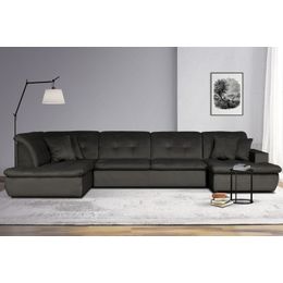 Wohnlandschaft Home Affaire, B:380cm H:83cm T:202cm, grau, 100% Polyester, Sofas, "BRISBANE NEU U-Form", mit feiner Steppung, Matten-Optik, incl.