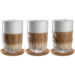 Leonardo Latte-Macchiato-Glas "Latte Macchiato-Set mit Untersetzer Gocce 390 ml 3er Set transparent", 6 tlg., transparent, Trinkgef&auml;&szlig;e