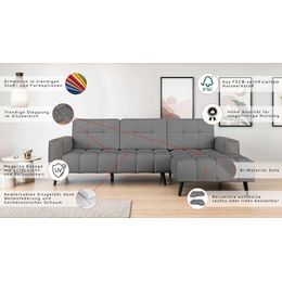 Ecksofa Home Affaire, B:253cm H:91cm T:161cm, grau, 100% Polyester, Wohnzimmer, Sofas, "SERINE mit Recamiere rechts/links bestellbar, Maße B/H/T