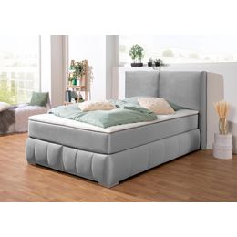 Boxspringbett Home Affaire, B:150cm L:233cm, silber, Struktur fein (100% Polyester), Komplettbetten, "Wehma", inkl. Topper in 3 verschiedenen