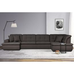 Wohnlandschaft Home Affaire, B:380cm H:83cm T:202cm, schwarz, 88% Polyester, 9% Rayon, 3% Nylon, Sofas, "BRISBANE NEU U-Form", mit feiner Steppung,