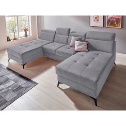 Wohnlandschaft Inosign, B:296cm H:83cm T:173cm, grau, Webstoff (100% Polyester);Luxus-Microfaser Paris (90% Polyester/10% Polyamid);Struktur fein