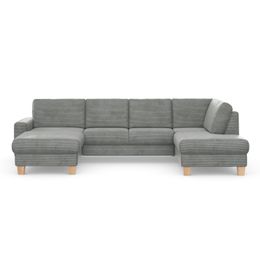 Wohnlandschaft Home Affaire, B:314cm H:91cm T:170cm, silber, 100% Polyester, Sofas, "Summer U-Form", mit oder ohne Bettfunktion und Bettkasten,