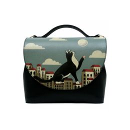 DOGO Damen Henkeltasche "Handy Umhängetasche Over The Moon Schultertasche", schwarz, Lacklederimitat, Taschen, Handgefertigt