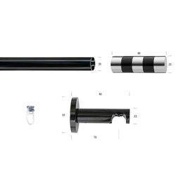 Gardinenstange Garesa, L:250cm &Oslash;:20mm, schwarz, Eisen, Gardinenstangen, "BLACK", Vorhanggarnitur, Innenlauf, verl&auml;ngerbar, Knopf abgeschr&auml;gt 2-farbig
