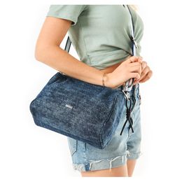 Rieker Damen Schultertasche, blau, Textil, Taschen, Umh&auml;ngetasche, Damen-Handtasche mit abnehmbarem Logo-Anh&auml;nger