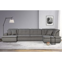 Wohnlandschaft Home Affaire, B:380cm H:83cm T:202cm, grau, 88% Polyester, 9% Rayon, 3% Nylon, Sofas, "BRISBANE NEU U-Form", mit feiner Steppung,