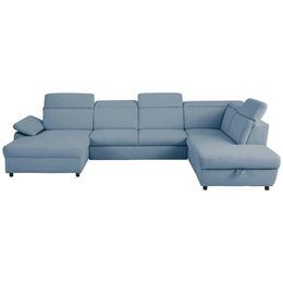 Wohnlandschaft Home Affaire, B:354cm T:232cm, blau, Struktur fein (100% Polyester);Luxus-Microfaser Lederoptik (100% Polyester);Soft clean (98%