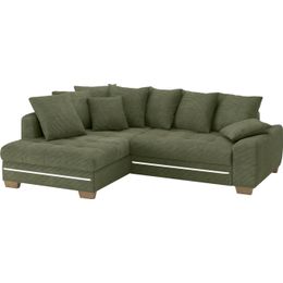 Ecksofa 1, B:243cm H:88cm T:190cm, grün, Stripes (92% Polyester / 8% Nylon), Wohnzimmer, Sofas, "Nikita II, L-Form", mit Kaltschaum, RGB-LED