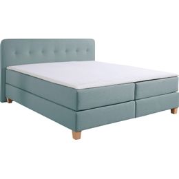 Boxspringbett Home Affaire, B:193cm L:207cm, blau, Struktur fein (100% Polyester);Samtstoff (100% Polyester), Komplettbetten, "Fargo", inkl. Topper,