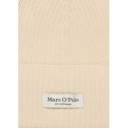 Marc O'Polo MARC O'POLO Damen Beanie, beige, Rippstrick, Baumwolle, M&uuml;tzen, breiter Umschlag, Markenlabel, Rippstrick